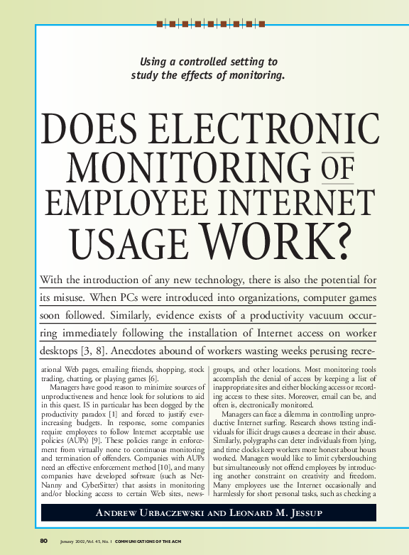 (PDF) Does electronic monitoring of employee internet usage work?