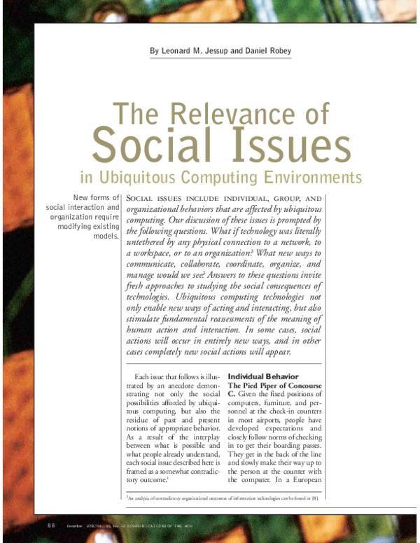 (PDF) The relevance of social issues in ubiquitous computing environments