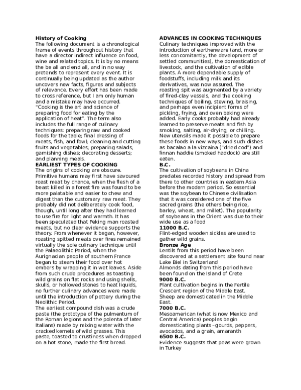 (DOC) History of Cooking