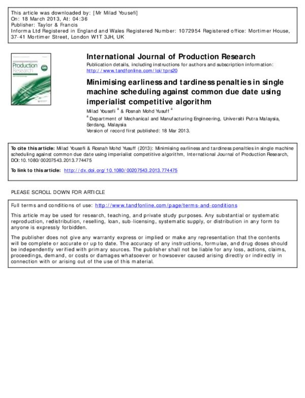 Pdf Minimising Earliness And Tardiness Penalties In Single Machine Scheduling Against Common