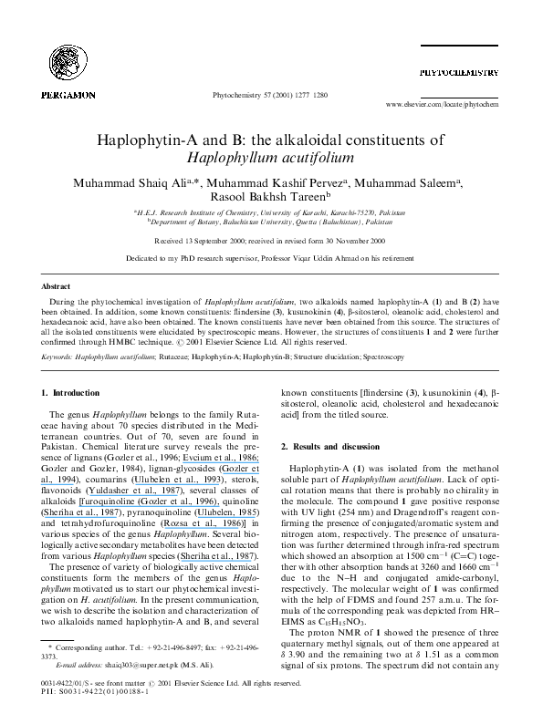 (PDF) Haplophytin-A and B: the alkaloidal constituents of Haplophyllum ...