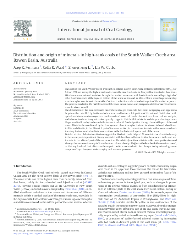 (PDF) Distribution and origin of minerals in high-rank coals of the ...