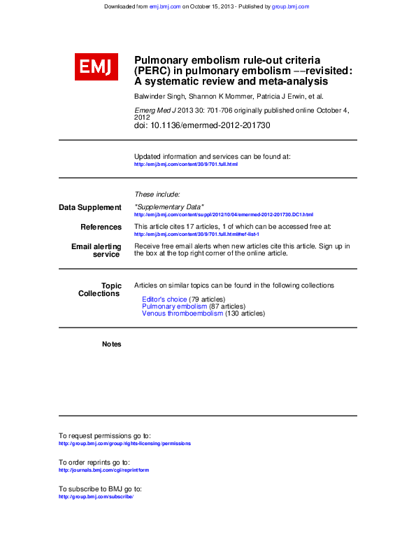 (PDF) Pulmonary embolism rule-out criteria (PERC) in pulmonary embolism ...