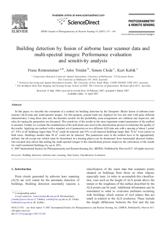 Pdf Building Detection By Fusion Of Airborne Laser Scanner Data And