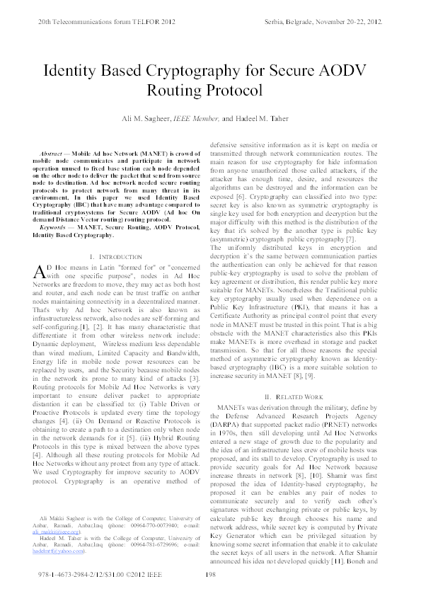 Pdf Identity Based Cryptography For Secure Aodv Routing Protocol
