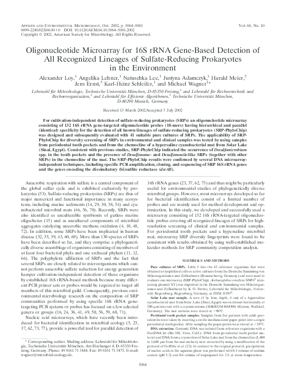 Pdf Oligonucleotide Microarray For 16s Rrna Gene Based Detection Of All Recognized Lineages Of