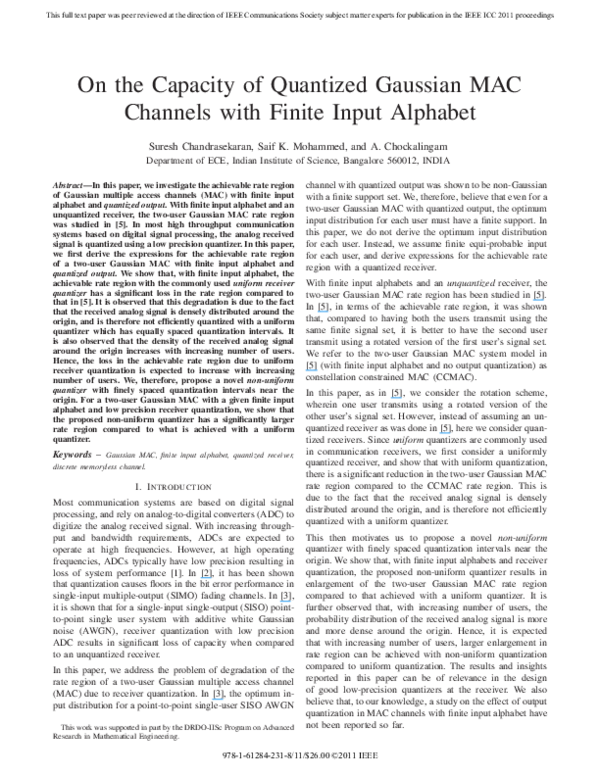 (PDF) On the Capacity of Quantized Gaussian MAC Channels with Finite Input Alphabet