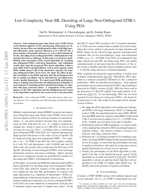 Pdf Low Complexity Near Map Decoding Of Large Non Orthogonal Stbcs