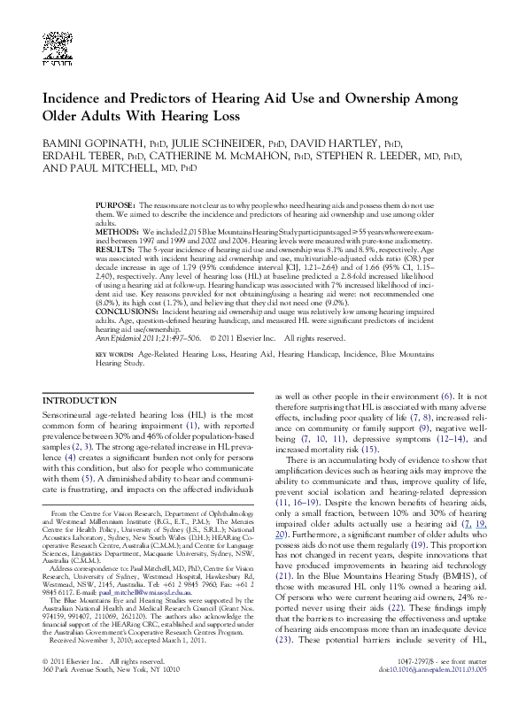 (PDF) Incidence and Predictors of Hearing Aid Use and Ownership Among ...