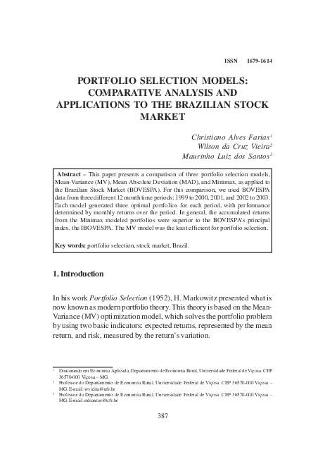 (PDF) Portfolio selection models: comparative analysis and applications ...