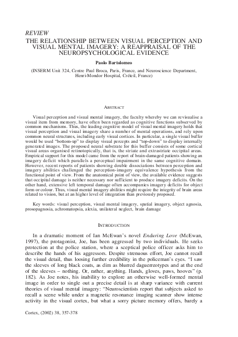 Pdf The Relationship Between Visual Perception And Visual Mental Imagery A Reappraisal Of The