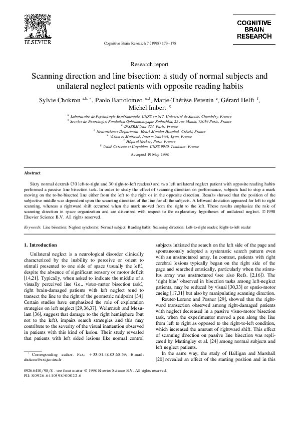 (PDF) Scanning direction and line bisection: a study of normal subjects ...