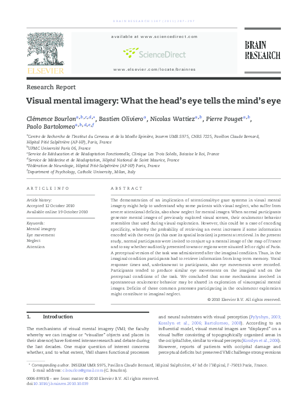 (PDF) Visual mental imagery: What the head's eye tells the mind's eye