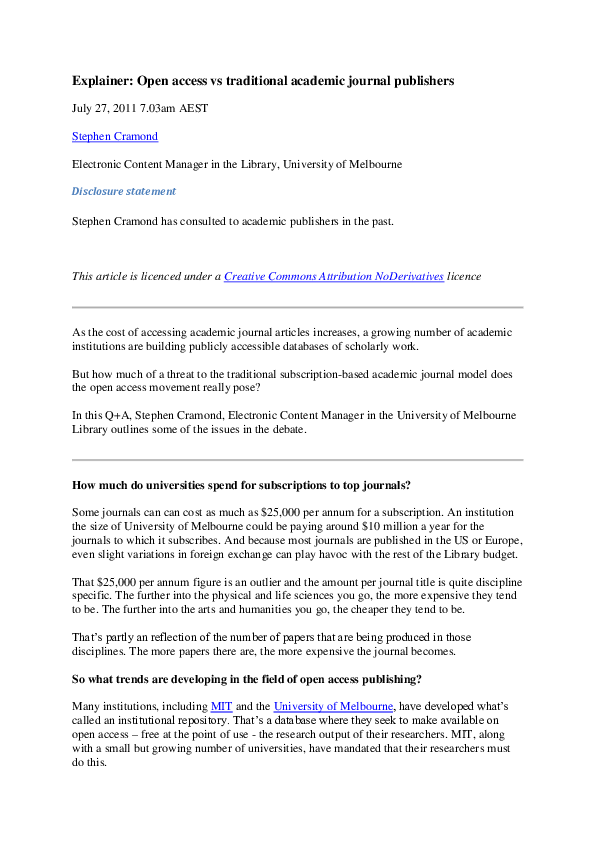 Explainer: Open access vs traditional academic journal publishers