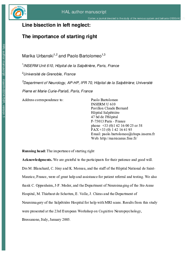 (PDF) Line bisection in left neglect: The importance of starting right