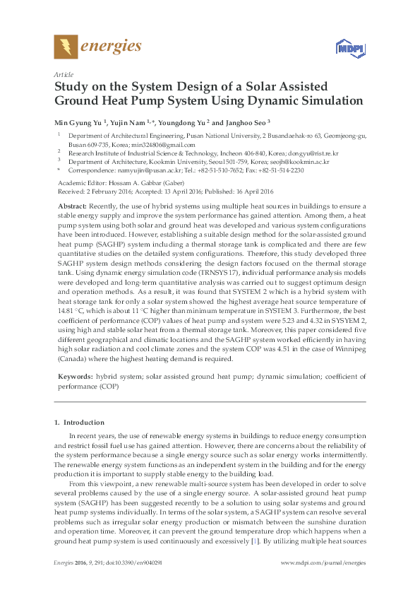 (PDF) Study on the System Design of a Solar Assisted Ground Heat Pump ...