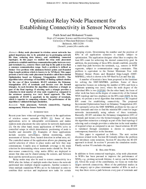 (PDF) Optimized relay node placement for establishing connectivity in sensor networks