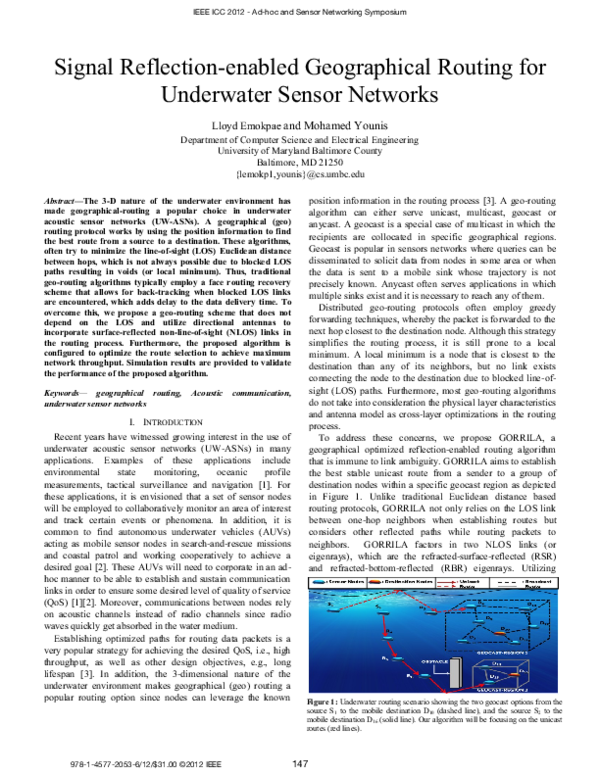 (PDF) Signal reflection-enabled geographical routing for underwater sensor networks