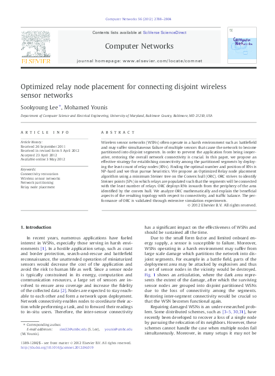 Pdf Optimized Relay Node Placement For Connecting Disjoint Wireless Sensor Networks Mohamed