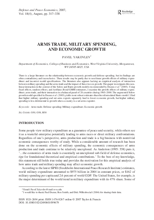 (PDF) Arms trade, military spending, and economic growth