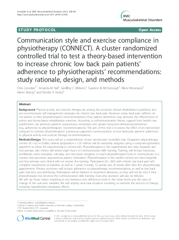 (PDF) Communication style and exercise compliance in physiotherapy (CONNECT). A cluster ...