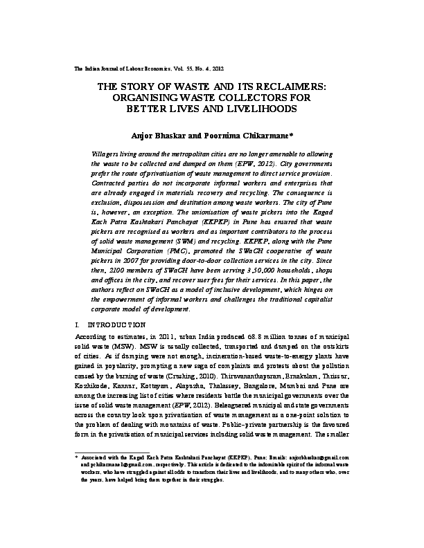 (PDF) THE STORY OF WASTE AND ITS RECLAIMERS: ORGANISING WASTE ...