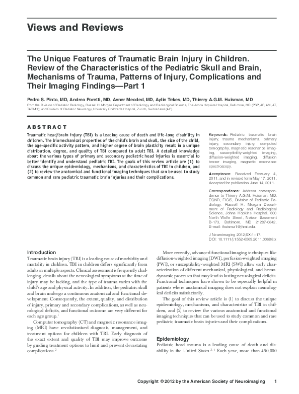 (PDF) The Unique Features of Traumatic Brain Injury in Children. Review ...
