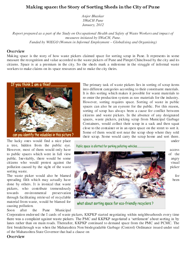 (PDF) Making space: the Story of Sorting Sheds in the City of Pune