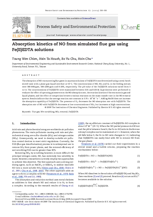 (PDF) Absorption kinetics of NO from simulated flue gas using Fe(II ...
