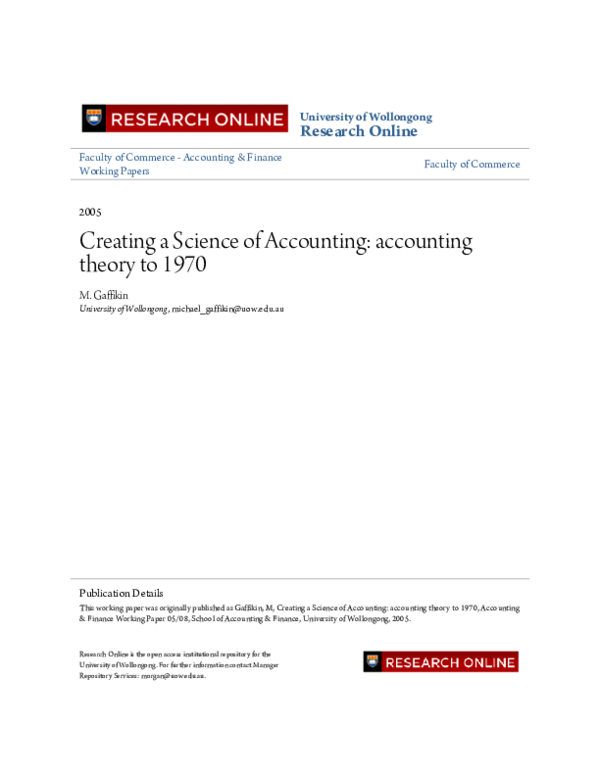 (PDF) Creating a Science of Accounting: accounting theory to 1970