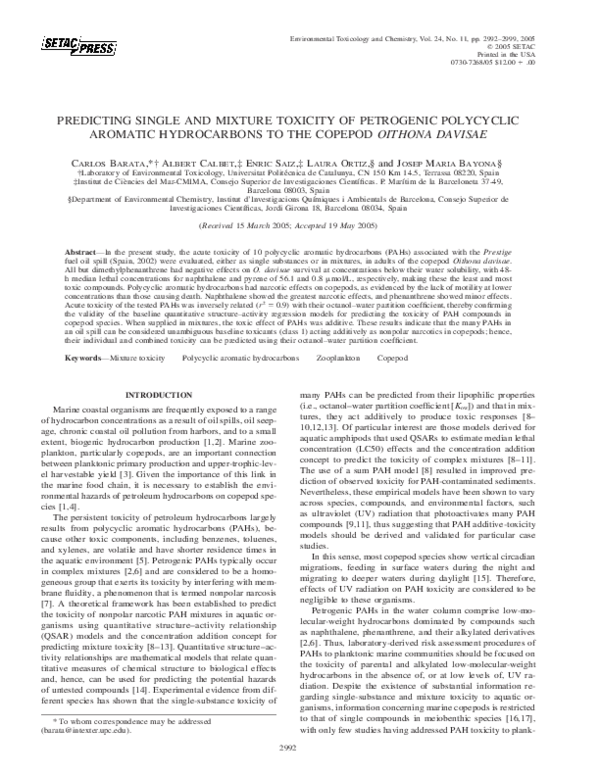 (PDF) PREDICTING SINGLE AND MIXTURE TOXICITY OF PETROGENIC POLYCYCLIC ...