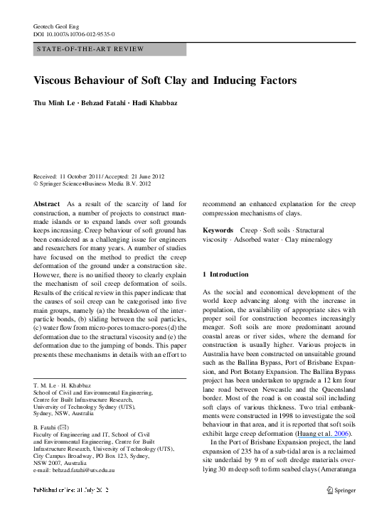 (PDF) Viscous Behaviour of Soft Clay and Inducing Factors