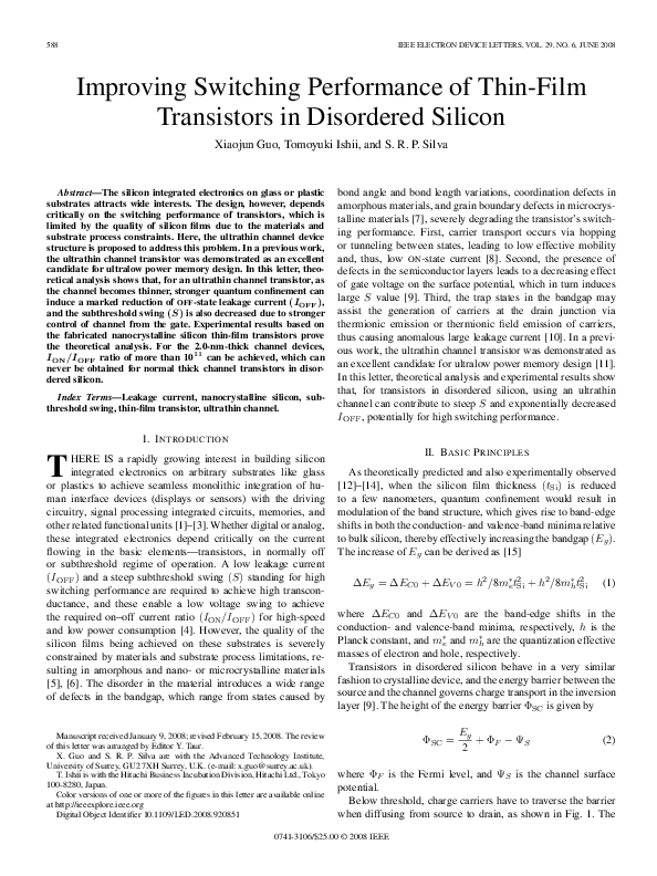(PDF) Enhancing Thin-Film Transistors' Switching Performance