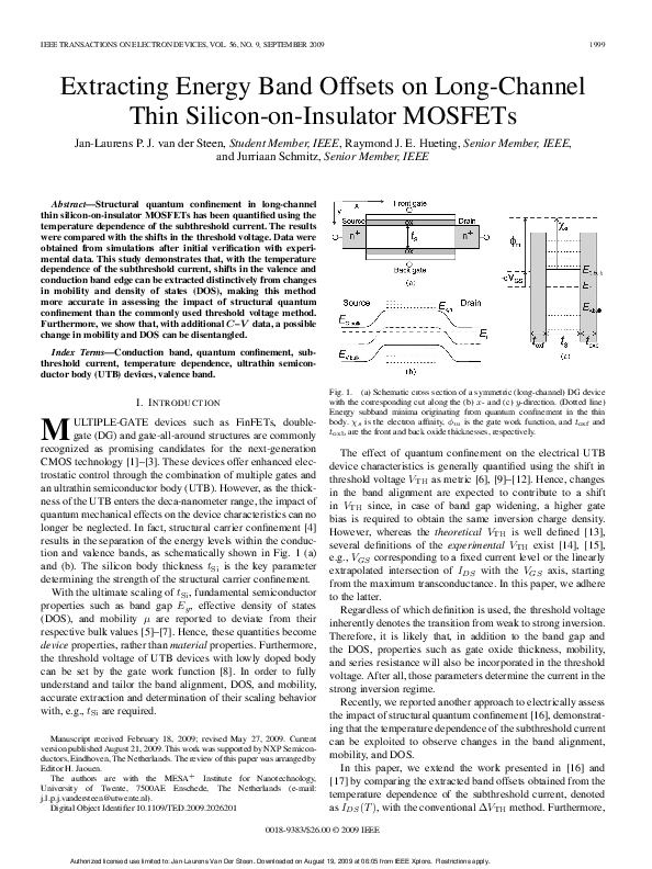 (PDF) Valence Band Offset Measurements on Thin Silicon-on-Insulator MOSFETs | R. Hueting ...