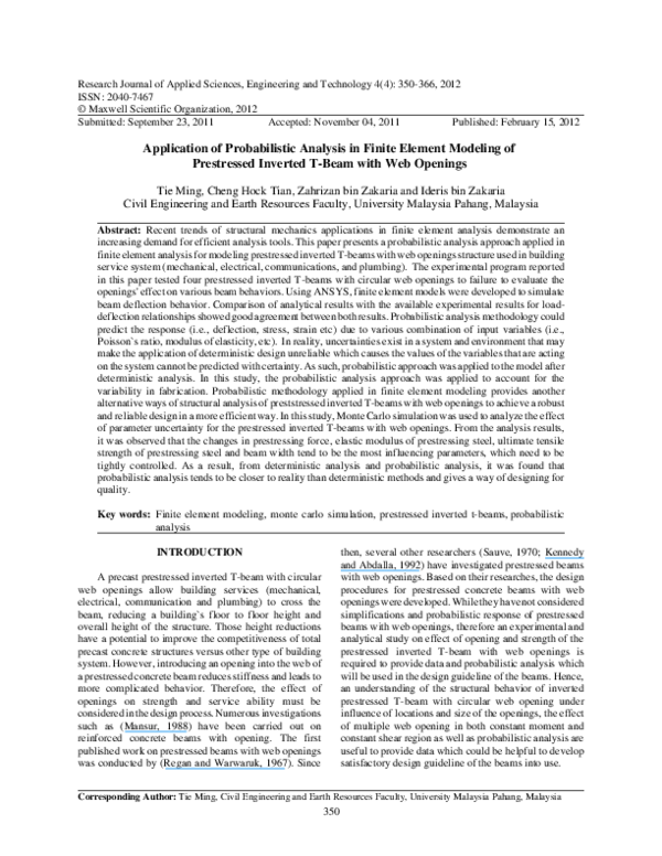 (PDF) Application of Probabilistic Analysis in Finite Element Modeling of Prestressed Inverted T ...