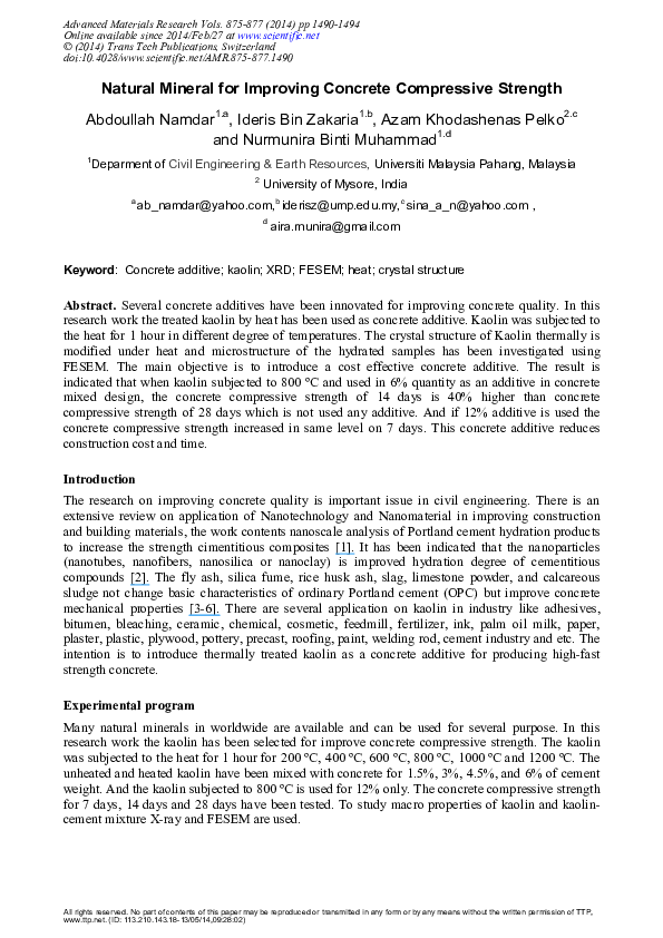 (PDF) Natural Mineral for Improving Concrete Compressive Strength ...