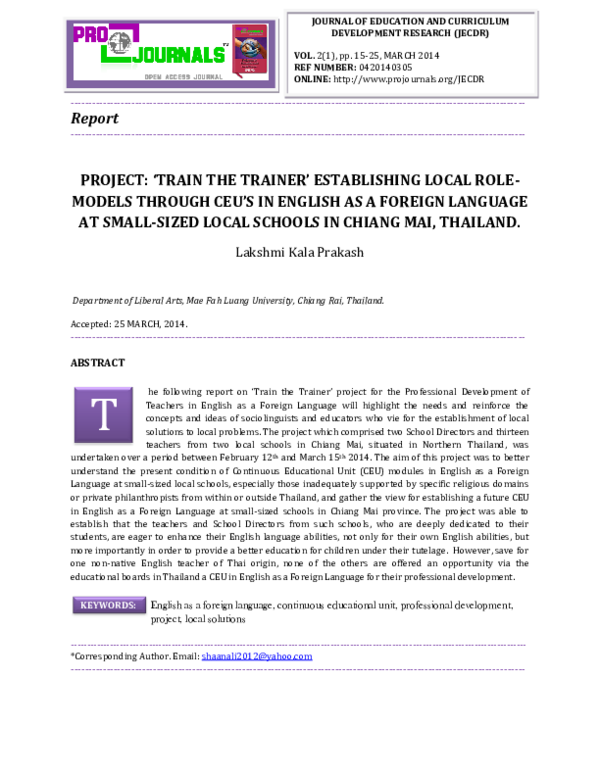 (PDF) PROJECT: ‘TRAIN THE TRAINER’ ESTABLISHING LOCAL ROLEMODELS ...