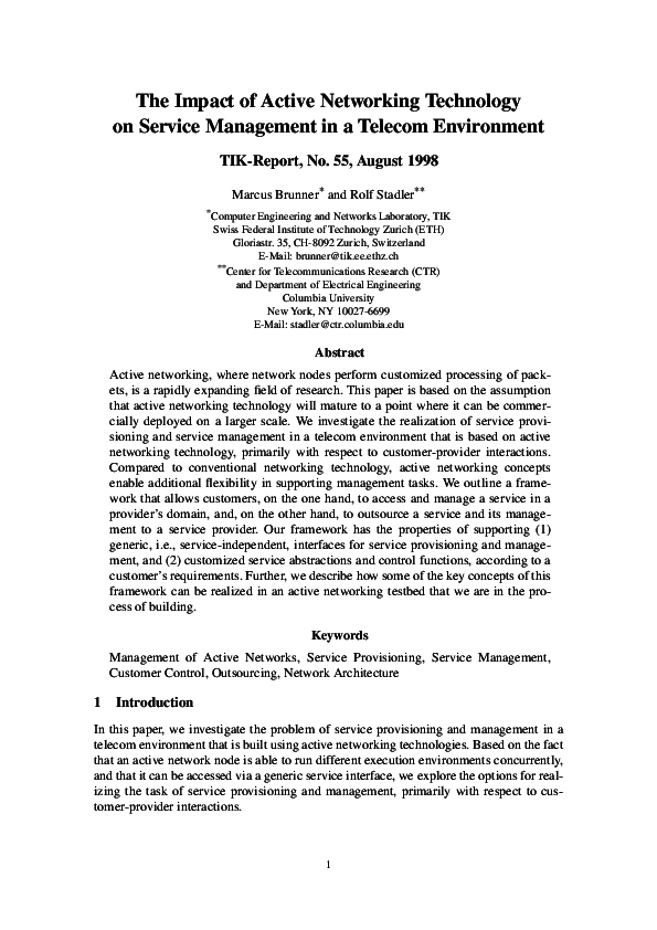 (PDF) The impact of active networking technology on service management ...