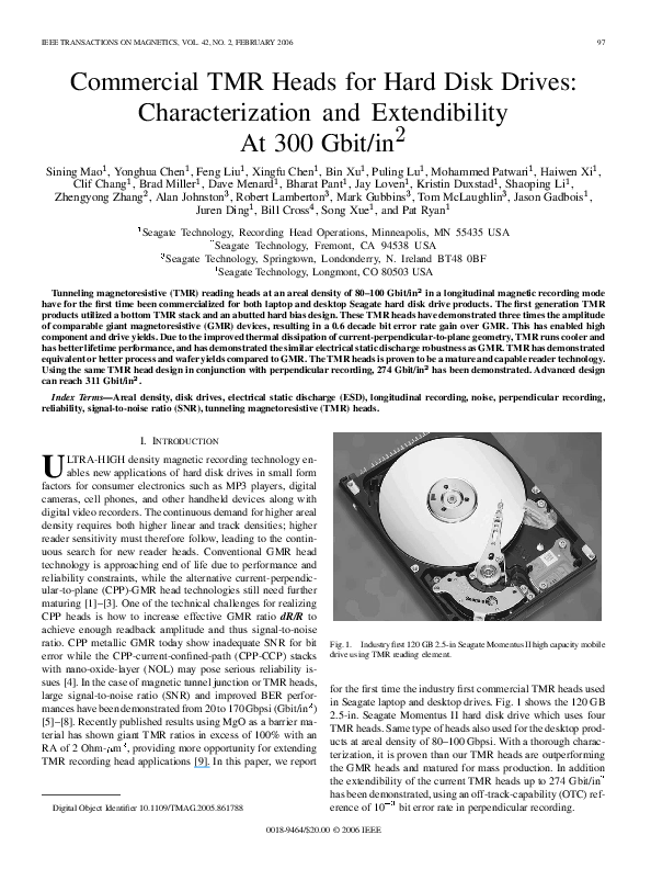 (PDF) Commercial TMR heads for hard disk drives: characterization and ...