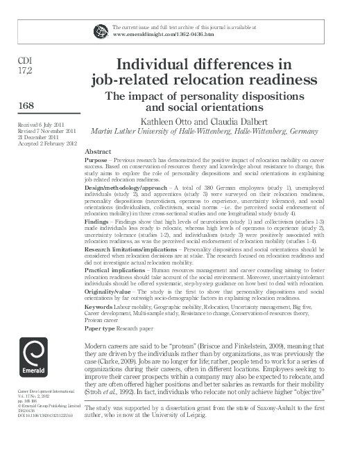 (PDF) Individual differences in job-related relocation readiness: The ...