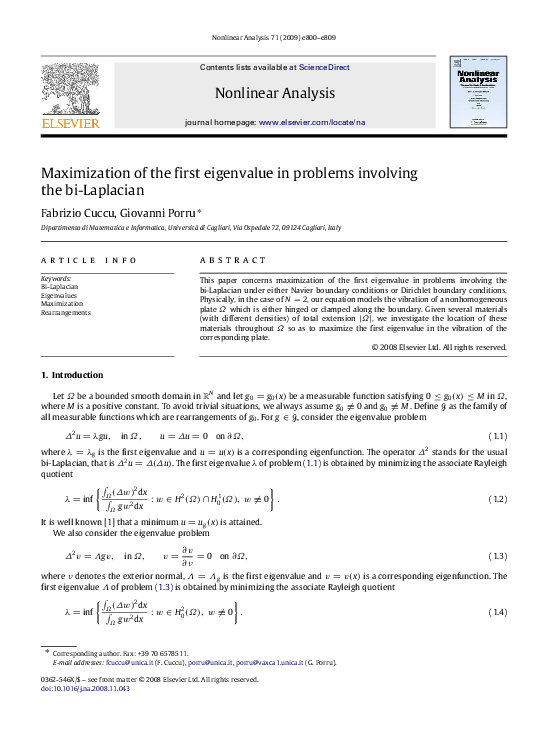 (PDF) Maximization of the first eigenvalue in problems involving the bi ...
