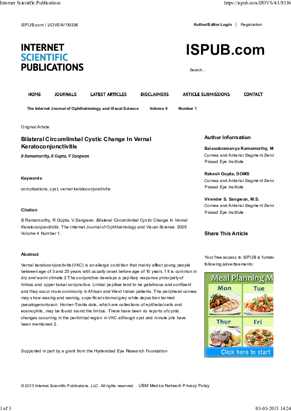 (PDF) Bilateral Circumlimbal Cystic Change In Vernal Keratoconjunctivitis