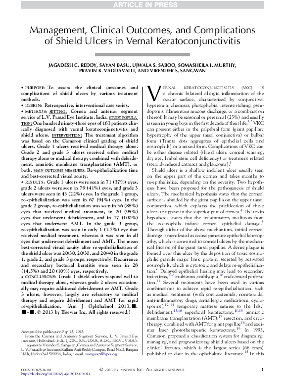 (PDF) Management, Clinical Outcomes, and Complications of Shield Ulcers ...