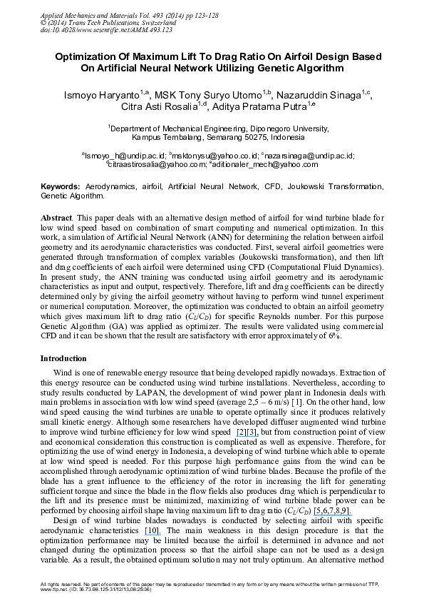 (PDF) Optimization of Maximum Lift to Drag Ratio on Airfoil Design Based on Artificial Neural ...
