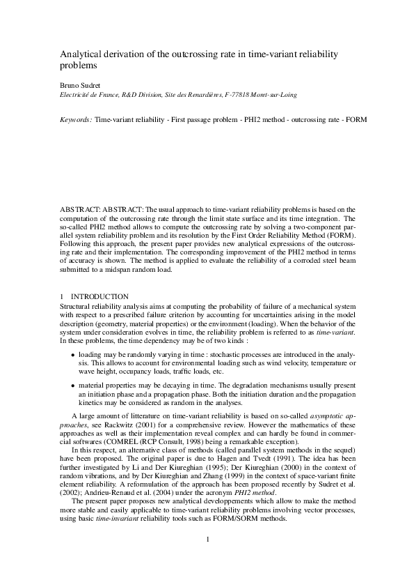 (PDF) Analytical derivation of the outcrossing rate in time-variant reliability problems