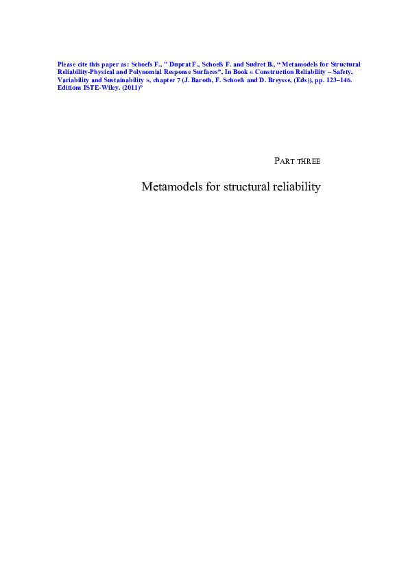 (PDF) Metamodels for Structural Reliability-Physical and Polynomial Response Surfaces