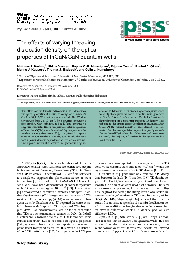 (PDF) Emission mechanisms of bulk GaN and InGaN quantum wells prepared ...