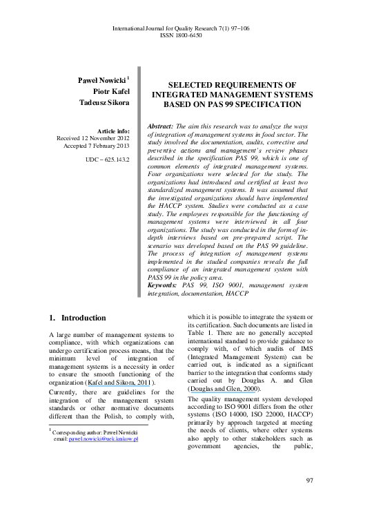 (PDF) Selected Requirements of Integrated Management Systems Based on ...