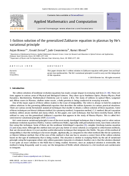 (PDF) 1-Soliton solution of the generalized Zakharov equation in ...