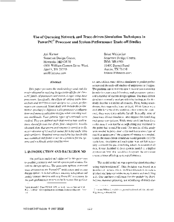 (PDF) Use of queueing network and trace-driven simulation techniques in PowerPC processor and ...